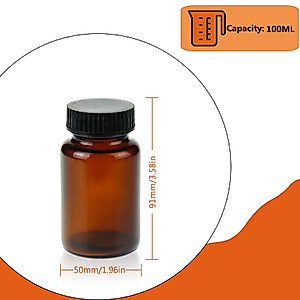 PEKYBIO Wide Mouth Packer Bottle, Amber Glass, 100 ML (3.4 OZ) Capacity with 38-400 Black Polyethylene Screw Cap Lined PE Septa, Package of 24 Units