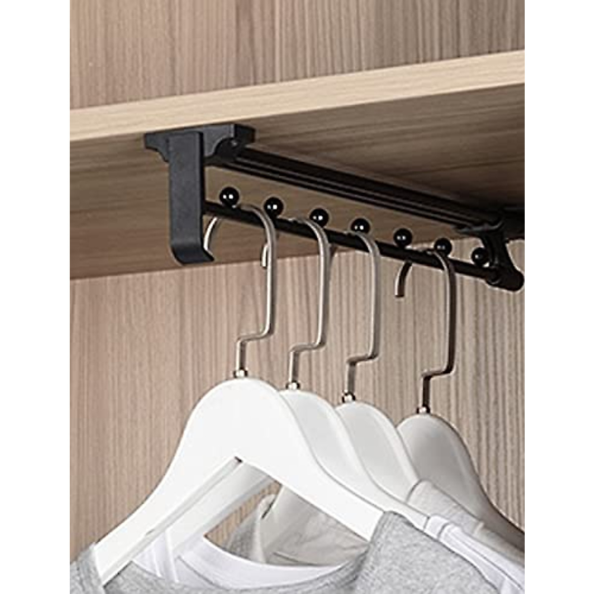 Autuwintor Hanger Rail Pull-Out Closet Rod Telescopic Wardrobe Pull Out Clothes Hanger Rail with Mounting Screws Top-mounted Black 14" Heavy Duty Retractable Quantity-1pcs