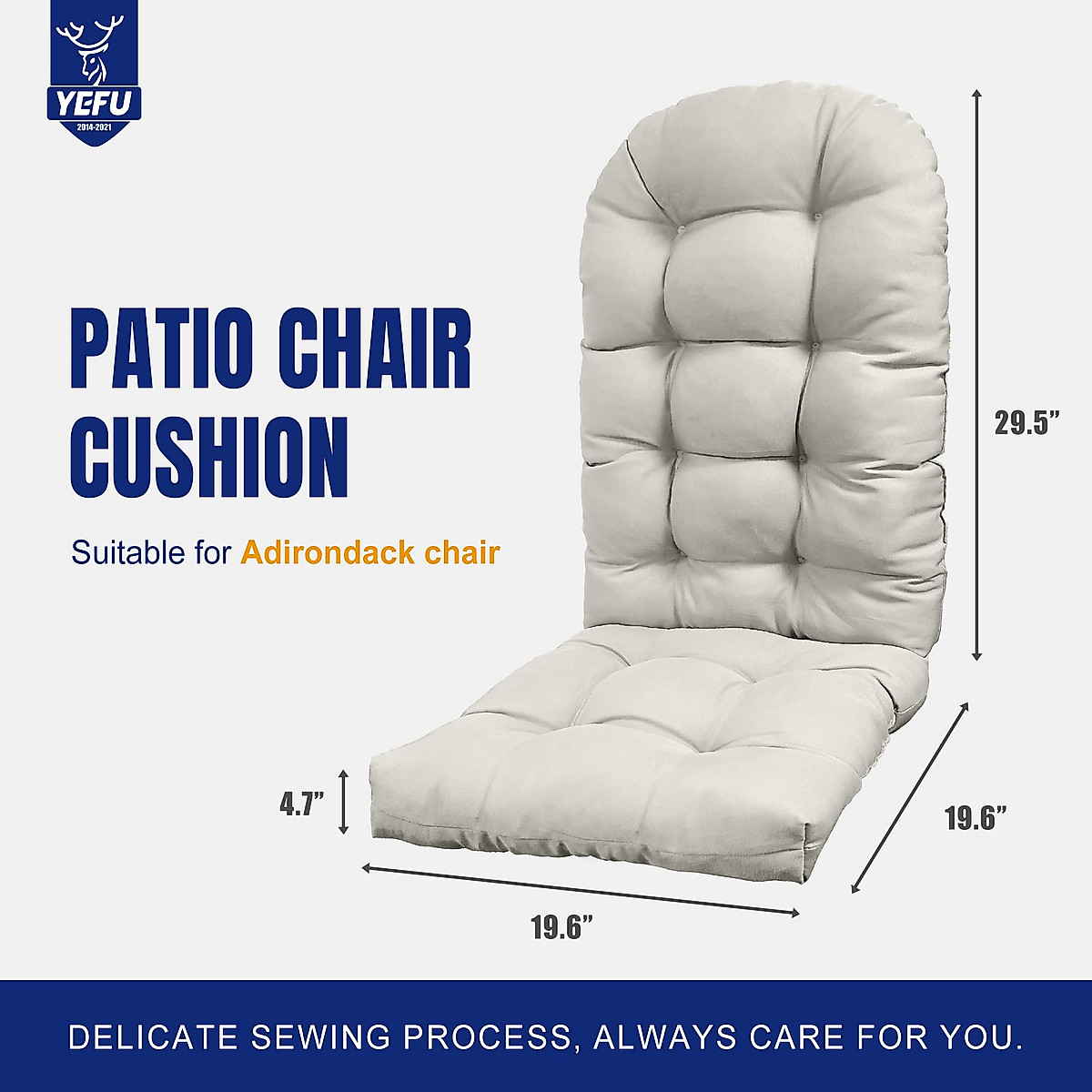 YEFU Adirondack Chair Cushion, Rocking Chair Cushions High Back, Thickened Patio Chair Pad for Indoor and Outdoor, 49x20x5 Inch, Light Gray, 2-Pack