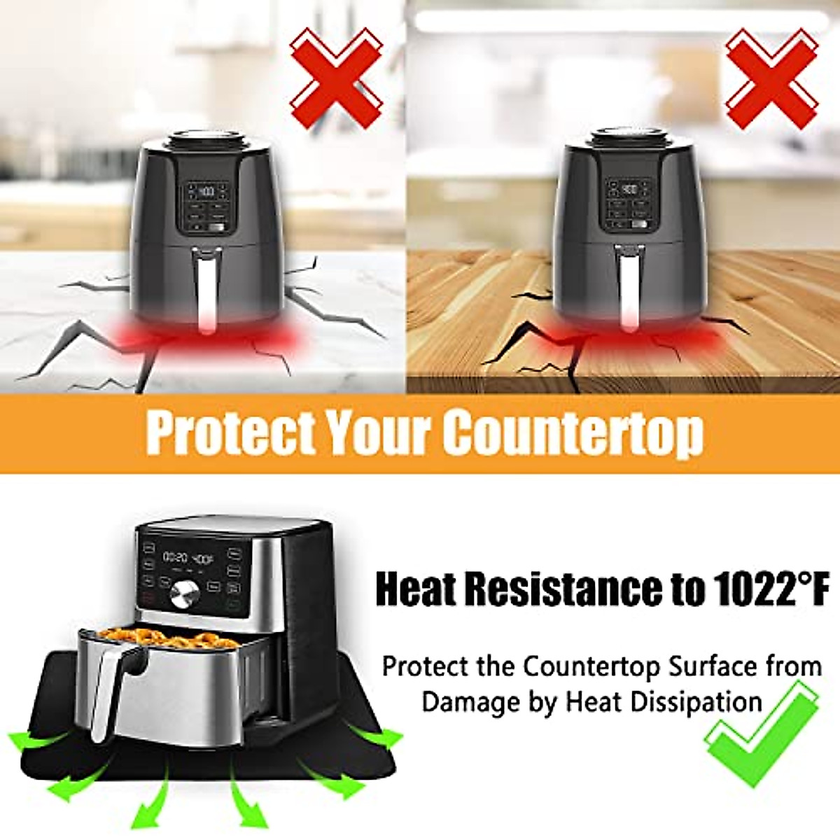 Amerbro Heat Resistant Mats for Countertop - Firproof 15x18 in Heat Resistant Mats for for Air Fryer - Kitchen Countertop Protector for Air Fryer, Coffee Maker, Stand Mixer, Toaster, Oven 2PCS