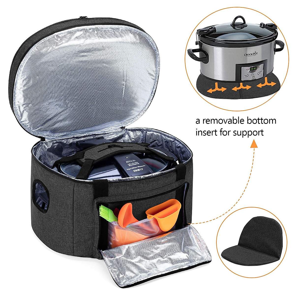 LUXJA Double Layers Slow Cooker Bag (with a Bottom Pad), Insulated Slow Cooker Carrier Fits for Most 6-8 Quart Oval Slow Cooker, Black (Bag Only)