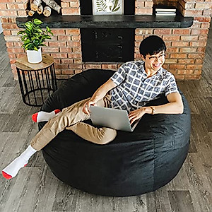 Big Joe Fuf Large Foam Filled Bean Bag Chair with Removable Cover, Black Lenox, Durable Woven Polyester, 4 feet Big