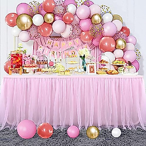 6ft Pink Tulle Table Skirt Baby Shower Tablecloth for Rectangle Tables or Round Tables Pink Ruffle Tutu Table Skirts for Princess Girls Butterfly Elephant Birthday Party Unicorn Table Decorations