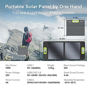 Solar Panel 100W, Foldable Solar Charger Kit, IP67 Waterproof for Portable Power Station, Off-Grid Power, Outdoor Adventures and Emergency