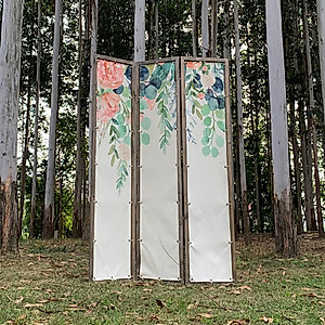 LANDCHY Room Divider Screen Oriental Furniture Privacy Screens Flowers Painting Canvas 3-Panel Foldable Portable Room Separating Divider Room Partitions and Dividers Freestanding 71'' Tall