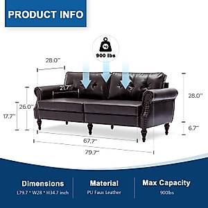 DIFY 80” Leather Faux Loveseat Sofa, Mid-Century Modern Couch with Soft Cushion and Firm Structure, Perfect Furniture for Living Room, Bedroom, Small Space.(Black)