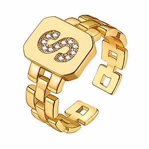 GOLDCHIC JEWELRY S Ring, Gold Rings for Women Letter Resizable Rings Gold Pinky Rings for Women Stackable Thick Initial Thumb Finger Rings