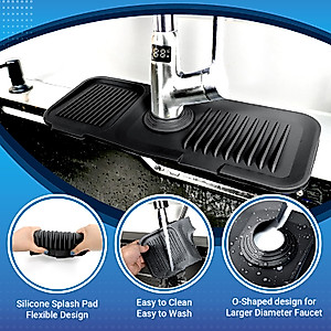 Draining Mat for Kitchen Sink, 14.5 x 5.5 Inches With 5° Slope Silicone Splash Guard, Protects Sinks from Splashing, Dish Soap Dispenser & Sponge Holder Mat Behind Faucet