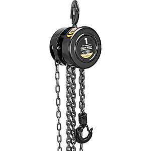 Torin ATR9010B Manual Hand Lift Steel Chain Block Hoist with 2 Heavy Duty Hooks, 1 Ton (2,000 lb) Capacity,8ft/2.5m Black