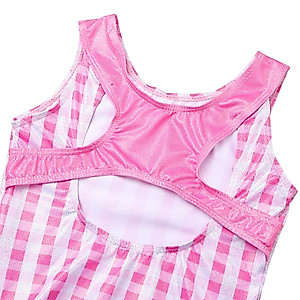 TFJH E Leotard for Girls Gymnastic Clothes Ballet Dancewear Practice Outfits Tumbling Wear 5t 6t Pink Plaid 6A