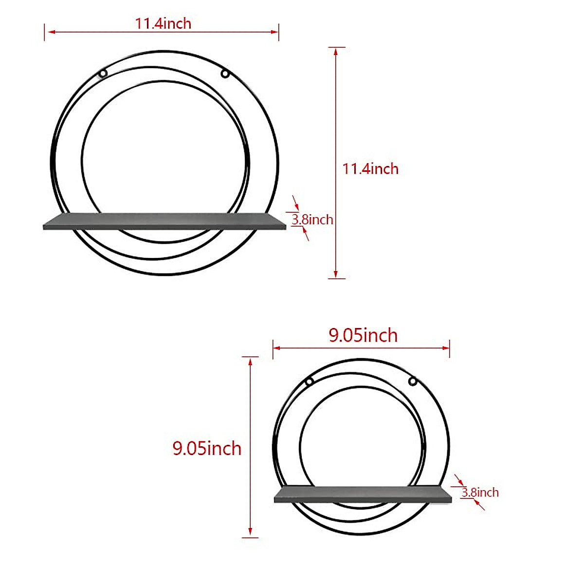 Rienias Floating Shelves Wall Mounted Set of 2, Hanging Storage Shelf for Bathroom, Living Room, Bedroom, Kitchen,Grey