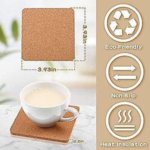 Square Cork Trivets 4 x 4 x 0.2 Inch Cork Coasters for Drinks Absorbent Cork Plant Coasters Pot Trivets Natural Bar Coasters Kitchen Pads Drink Coasters Set for Table Dishes Plate Plants (60 Pcs)