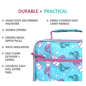 Bento Box with Stainless Steel Food Thermos for Hot Food or Soup, Insulated Lunch Bag, and Ice Pack Set for Kids Girl Toddlers. Ages 3 to 7 Pink Aqua Cat Mermaid