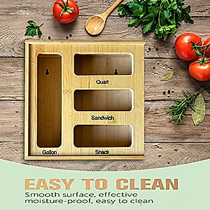 Ziplock Bag Storage Organizer, Bamboo Food Storage Bag Organizer for Kitchen Drawer Compatible with Gallon, Quart, Sandwich and Snack Variety Size Bag