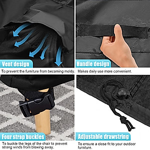 GARPROVM Patio Chair Covers, Outdoor Patio Furniture Covers Waterproof, Lawn Patio Deep Seat Covers with Adjustable Drawstring and Strap Buckles Fits up to 35 x 38 x 31inches (Black, 2 pack)