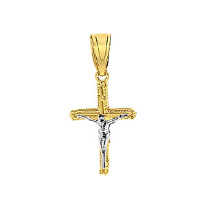PRECIOUS STARS 14k Two-Tone Gold Crucifix Religious Cross Charm Pendant