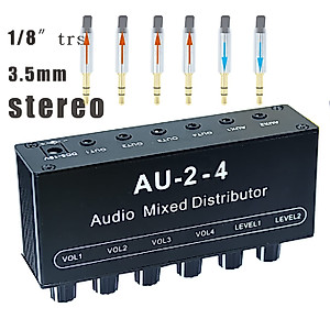 1/8" aux Input Mixing 2 in 4 Channel Way Out Headset Box Headphone Amplifier 3.5mm Mixer 1/8 inch Stereo Audio Amp with Ultra-Compact Portable Mini Jack 3.5 Splitter hup for Studio and Stage