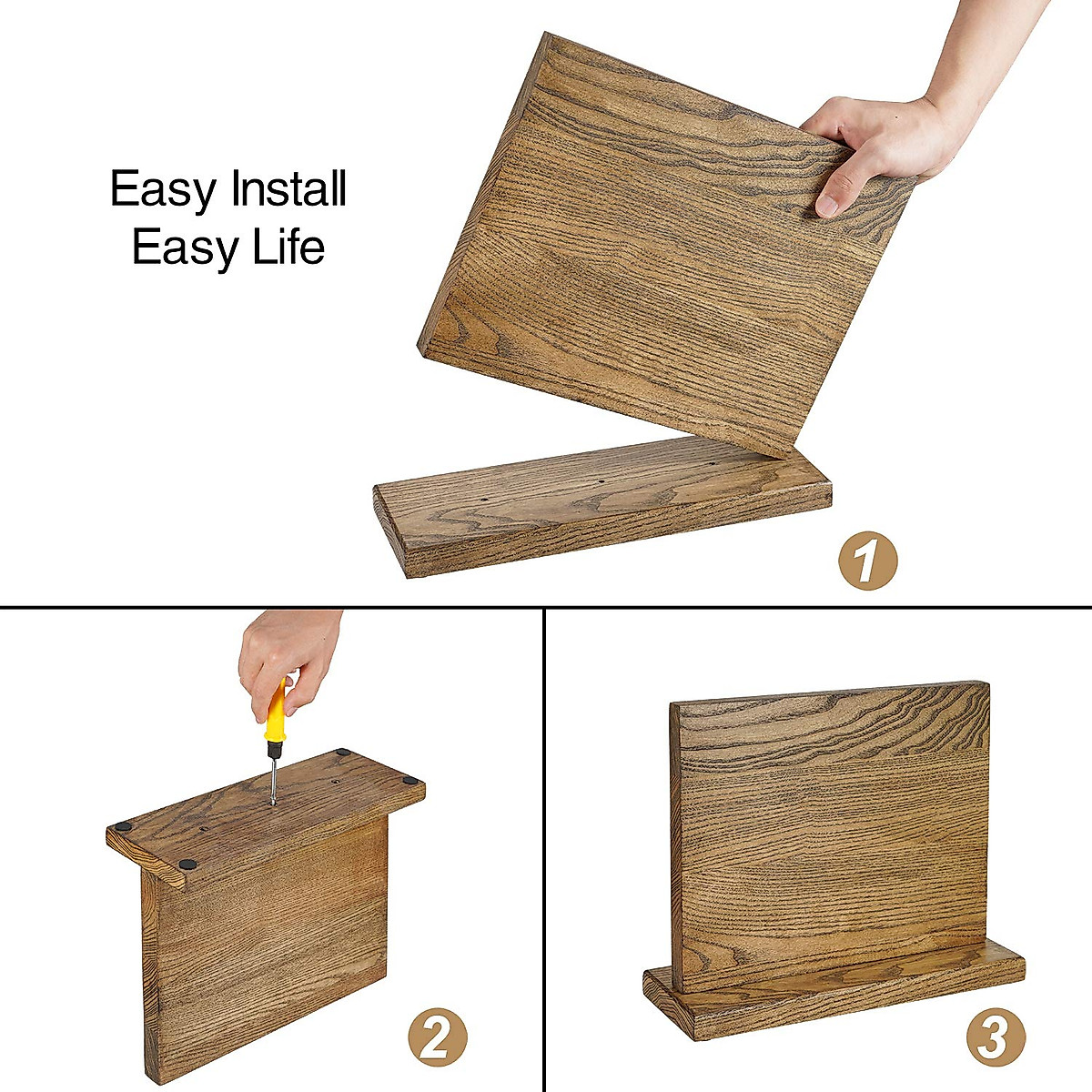 Magnetic Knife Block Wood Knives Storage Holder Double Side Magnet Magnetic Knife Board (Knives Not Included) Kitchen Cutlery Block with Anti Slip Pads Space Saver Magnetic Block Organizer