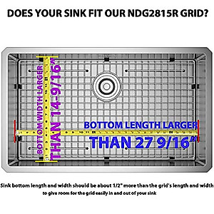 Serene Valley Sink Bottom Grid 27-9/16" x 14-9/16", Rear Drain with Corner Radius 3/16", Kitchen Sink Protector NDG2815R
