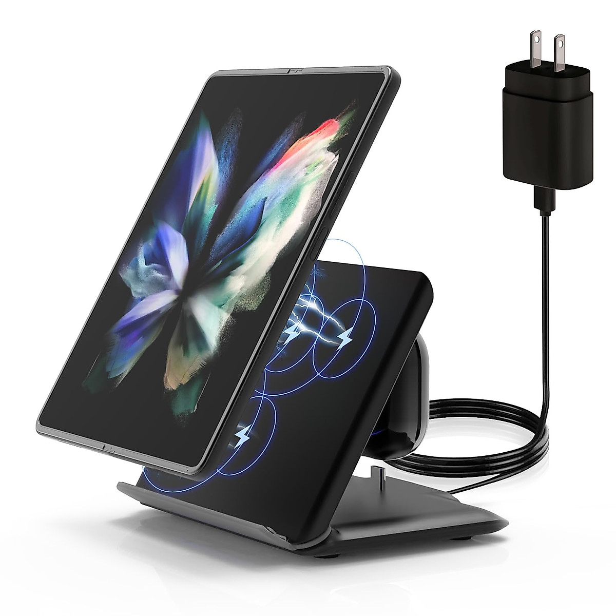 Geyo for Samsung Galaxy Z-Fold Wireless Charger: 2 in 1 Fast Wireless Charging Station for Samsung Galaxy Z Fold 5/4/3, 3-Coils Charging Stand for Galaxy Buds 2/2 Pro/Live, Black(PD Adapter Included)