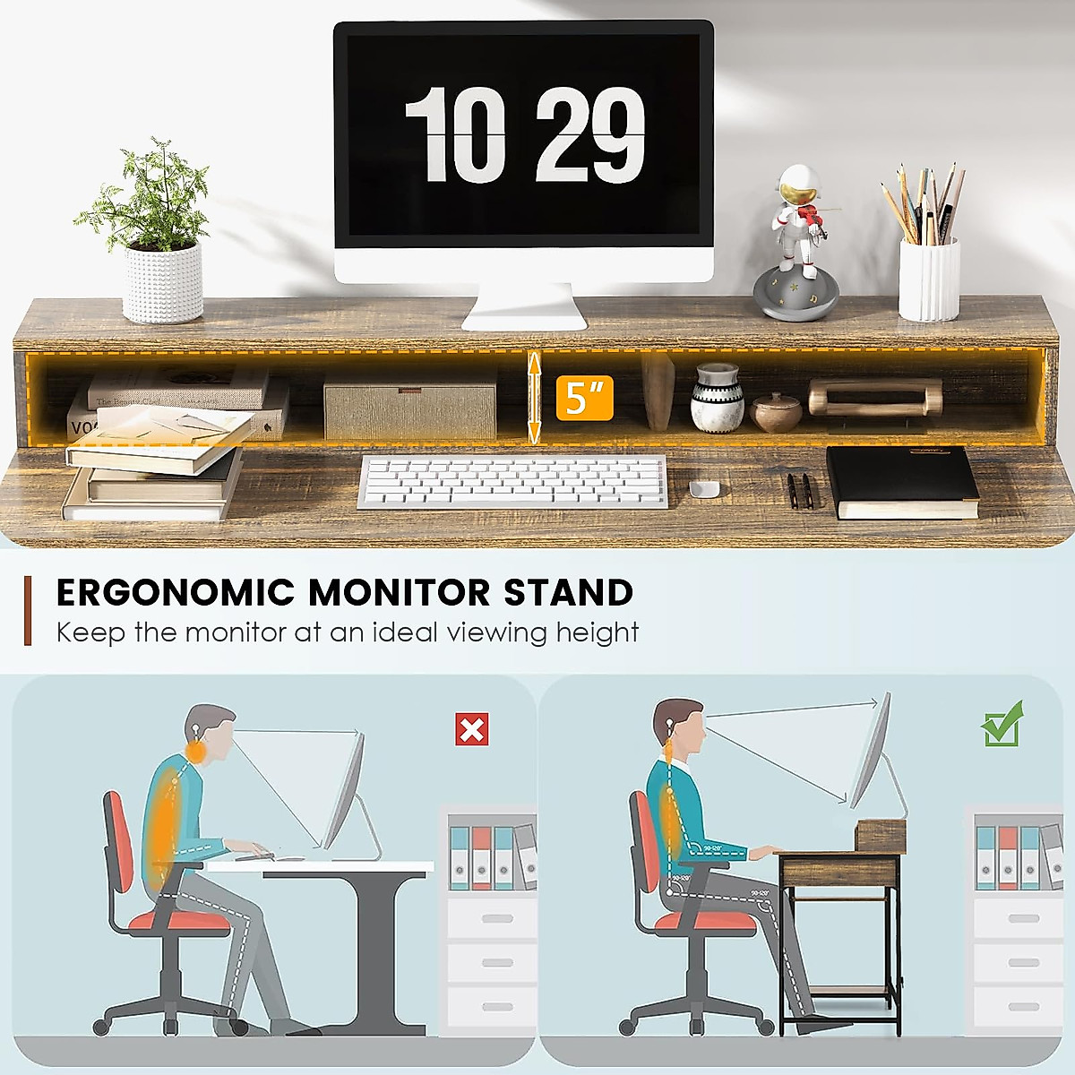 Tangkula Computer Desk with Storage Drawer & Monitor Stand, 48” Home Office Writing Desk with 2 Open Shelves & Compartments, Computer Workstation Writing Study Desk with Metal Frame (Rustic Brown)