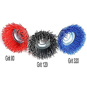 FPPO 3Pcs 3 Inch Assorted Cup Brushes Abrasive Wire Nylon Cup Brush for Drill,Grit 80 120 320 with 1/4" Shank