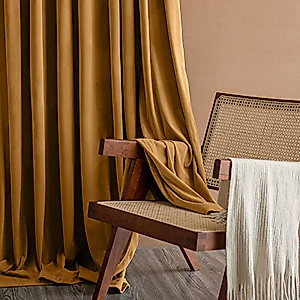 Lazzzy Velvet Blackout Curtains Brown Thermal Insulated Curtains 84 Room Darkening Window Drapes Super Soft Luxury Curtains for Living Room Bedroom Rod Pocket 2 Panels 84 Inch Long Gold Brown