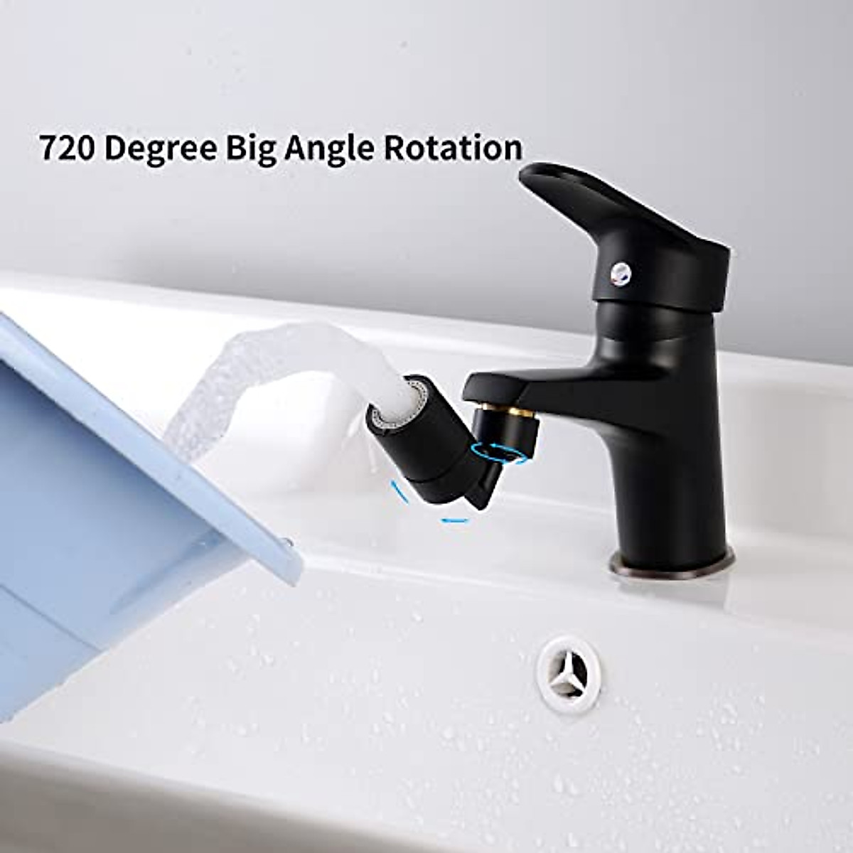 Hibbent Faucet Aerator, 720° Spray Aerator, Kitchen Faucet Aerator, 2 Water Mode Bathroom Faucet Adapter for Face Washing, Gargle and Eye Flush, 1.8GPM 55/64 Female Thread with Adapter, Matte Black