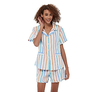 GLOBAL Womens Pajama Set Short Sleeve PJs for Women cotton Pajamas Summer Sleepwear