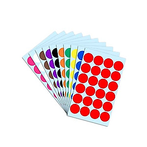 1200 Pack, 1" Round Colored Dot Stickers Labels - 10 Assorted Colors
