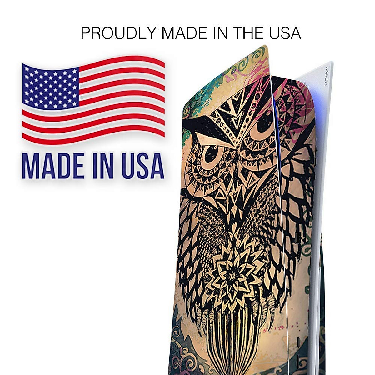 ITS A Skin Skins Compatible with Sony Playstation 5 Console Disc Edition - Protective Decal Overlay Stickers wrap Cover - Tribal Abstract Owl