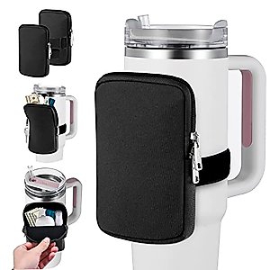 Water Cup Bottle Pouch Compatible for Stanley Tumbler Quencher Adventure 40oz & Stanley IceFlow 20/30 oz, Gym Running Water Bottle Fanny Pack Bag Accessories Handheld Caddy For Women Men (Black)
