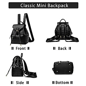 NZ SIXVONA Small Backpack for Women, Drawstring Mini Backpack Faux Leather Flap Checkered Backpack Purse for Women-Black