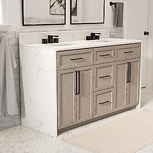 Kitchen Bath Collection Palisade 60-inch Double Bathroom Vanity (Engineered Marble/Gray Oak): Includes Gray Oak Cabinet with Engineered Marble Waterfall Countertop and White Ceramic Sinks