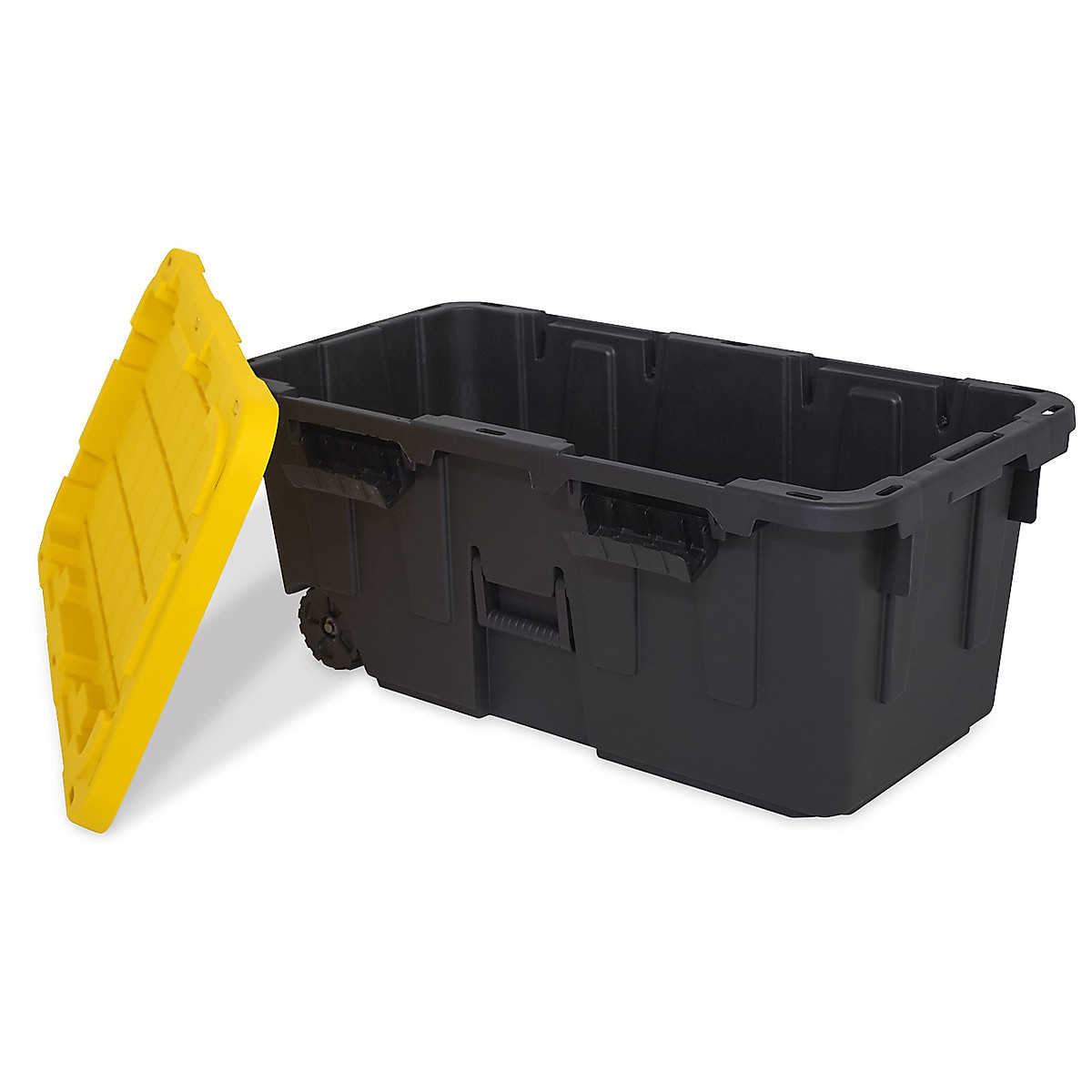 CX BLACK & YELLOW®, 20-Gallon Heavy Duty Tough Storage Footlocker & Snap-Tight Lid, (13.4”H x 18.2”W x 32.3”D), Weather-Resistant Design and Stackable Organization Tote [2 Pack]