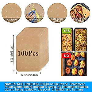 Dual Basket Air Fryer Accessories, Set of 8 Fit for Ninja Dual Air Fryer DZ201, DZ401 & Most 3.7Qt and Larger Dual Zone Air Fryers, Food Safe Accessories, 100 Pcs Disposable Parchment Air Fryer Liners