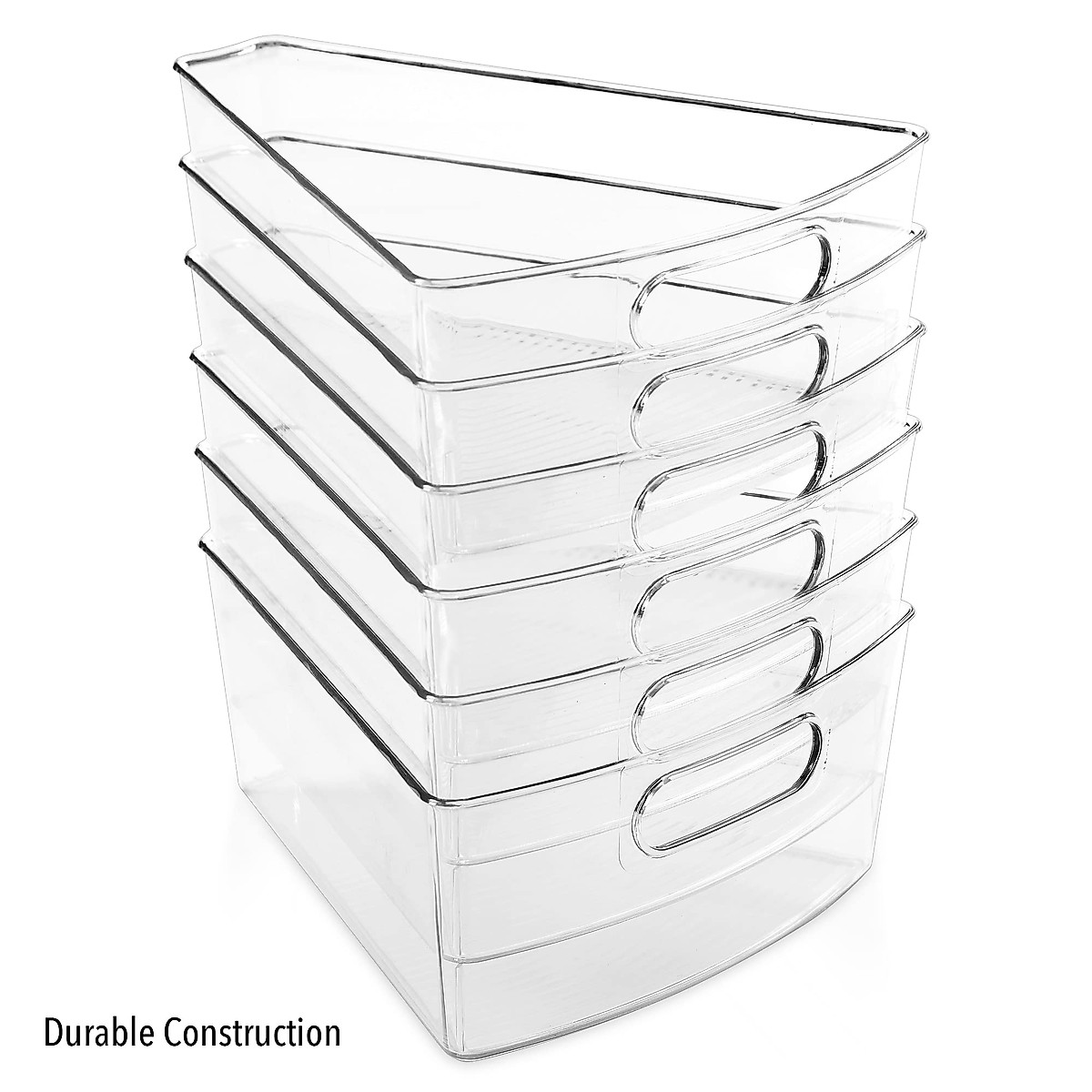 Oubonun Lazy Susan Organizers Set of 6, 10.2”x 9.4”x 4” Plastic Transparent Kitchen Cabinet Storage Bins with Handle, 4" Deep Container, 1/8 Wedge - Food Safe, BPA Free