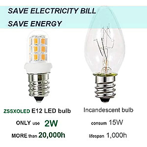 ZSSXOLED C7 E12 LED Bulbs Salt Lamp Light Bulb Replacement for 15W Himalayan Salt Lamps, Night Light Bulbs, Chandeliers, C7 LED Bulbs, 3000K 2Pack