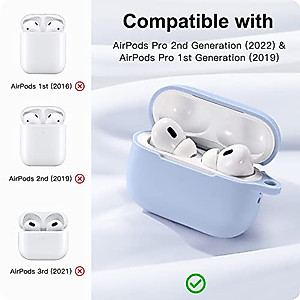 SNBLK Case, Silicone Protective Cover Skin with Keychain Compatible with Apple AirPods Pro 2nd/1st Generation(2022 /2019) Case, Front LED Visible, Sky Blue