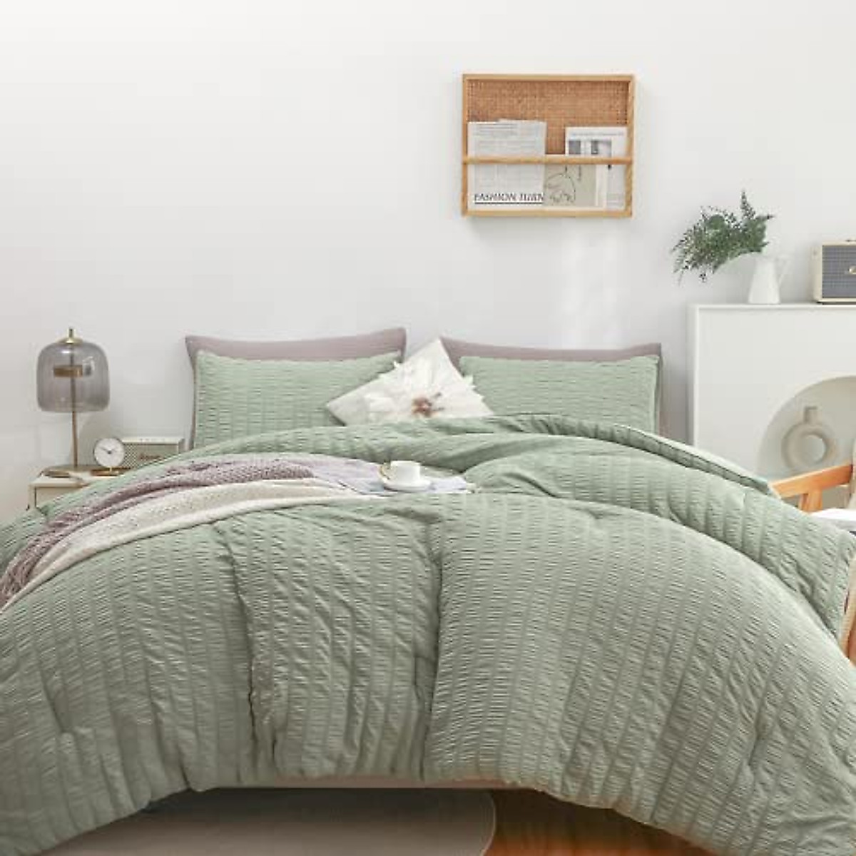 HAOWANER Sage Green Comforter King, 3 Pieces Sage Comforter Set King, Sage Green King Comforter Set King Sage, 90"x104" Green King Size Comforter Set, King Comforter Green King Bedding Set Sage