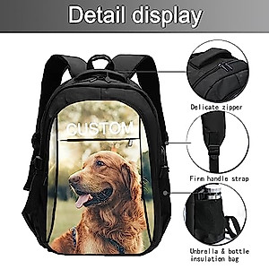 GIFTSDIY Custom Travel Laptop Backpack Personalized Name bags with Photo Customized Computer USB Bags for Women Men Black