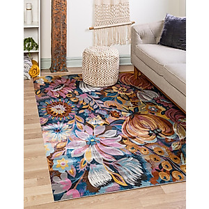 Unique Loom Blossom Collection Area Rug - Negril (4' x 6' Rectangle, Multi/ Black)
