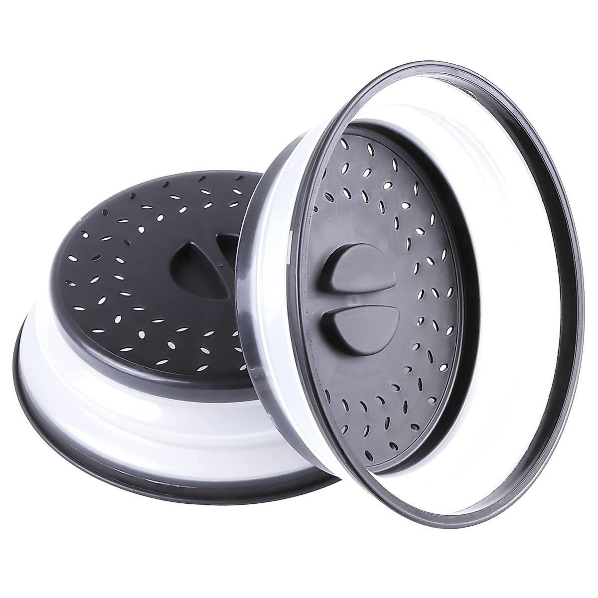 2-Pack Upgraded Microwave Splatter Cover, 10.5 inch Vented Collapsible Microwave Cover for Food, Microwave Plate Cover, Fruit and Vegetable Dish Drainer Basket, BPA-Free, Easy to Grip (Black)