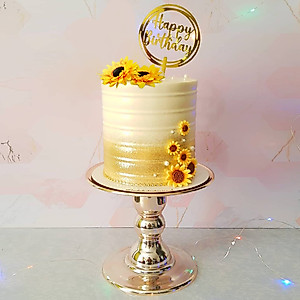 18 PCS Sunflower Cake Toppers, Sunflower Cake Decoration with Sunflowers, Golden Palm Leaves and Eucalyptus Leaves for Birthday Party, Wedding, Baby Shower, Sunflower Party Supplies