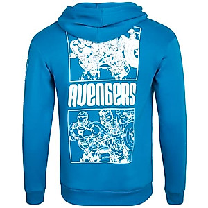 Marvel Men’s Avengers Fleece Hoodie Sweatshirt – Retro Iron Man, Hulk, Captain America, Thor, Spider-Man, Size Large, Marvel Blue