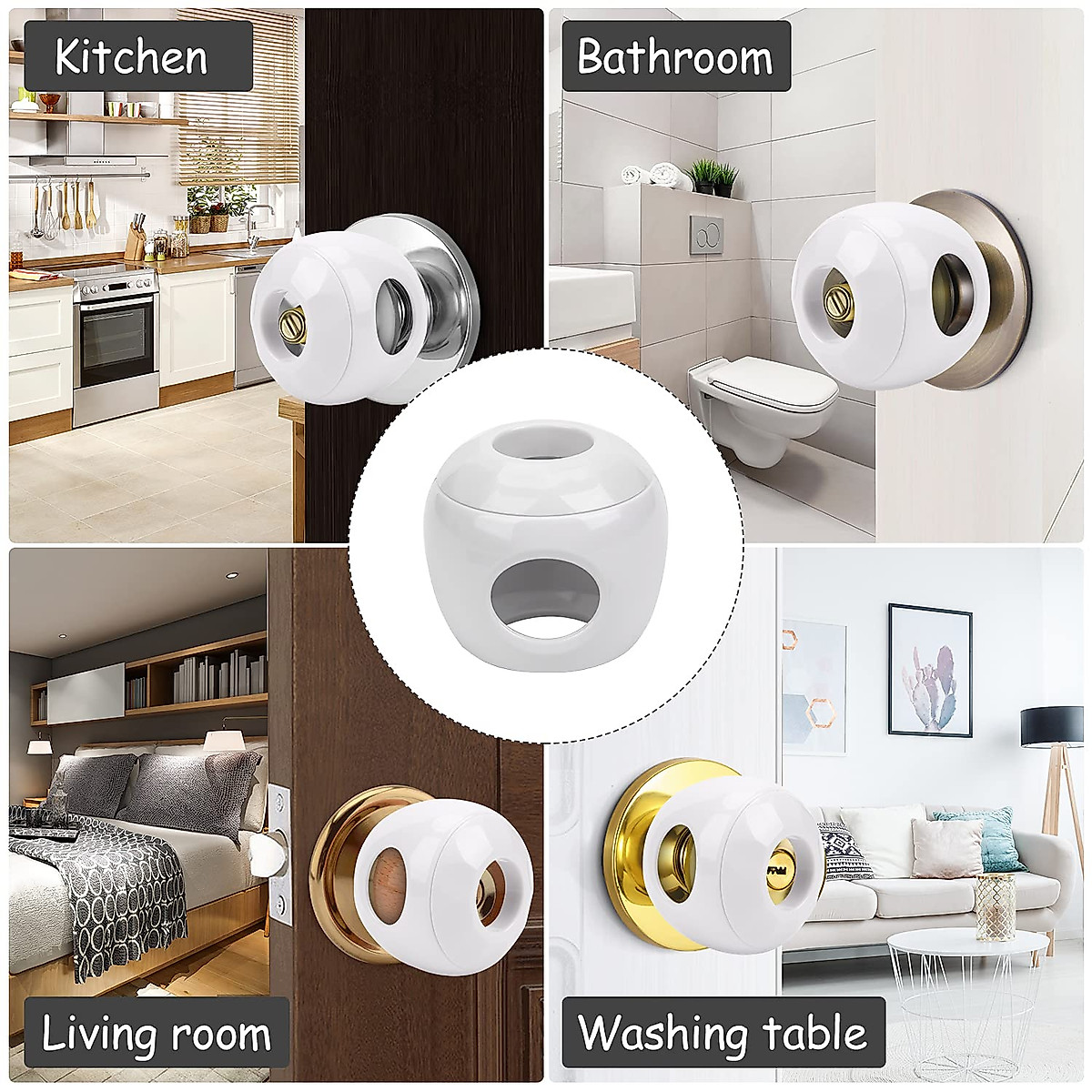 Baby Safety Door Knob Covers 4 Pack Baby Safety Door Handle Protector Child Proof Door Knobs Door Safety for Kids Universal Fit Easy Grip Lockable Design One Hand Operation for Parents No Tools Needed