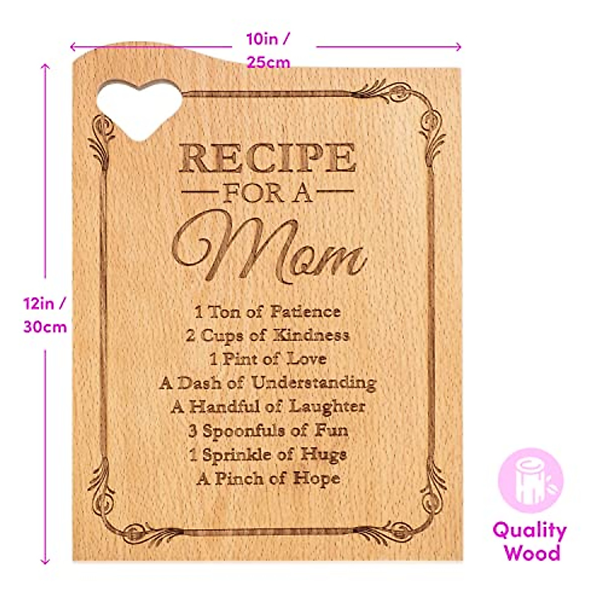 Wooden Cutting Boards for Mom 12 x 9" - Engraved with Mother's Poem - Kitchen Cutting Board Gift with a Heart Shaped Cut Out - Kitchen Presents for Christmas Gifts - Mom Gifts from Daughters
