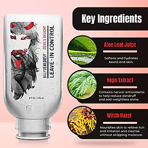 Billy Jealousy Devils Delight Beard Control Leave in Beard Conditioner for Men with Aloe Leaf Juice, Hops Extract & Witch Hazel, Softens Hair and Skin, Light Hold with Matte Finish, 8 Fl Oz