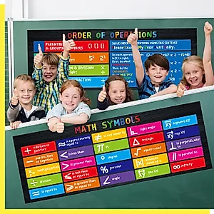 Math Symbols Poster, 2 PCS Large Math Symbols Order of Operation Mathematics Bulletin Board Banner Wall Decor for Primary Middle High School Classroom (Poster Tube Package)
