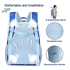 BTOOP Kids Backpack for Boys Girls Space Preschool Bookbag with Lunch Box Pencil Case Set Toddler Backpacks Kindergarten School Bags (Rocket-Blue)